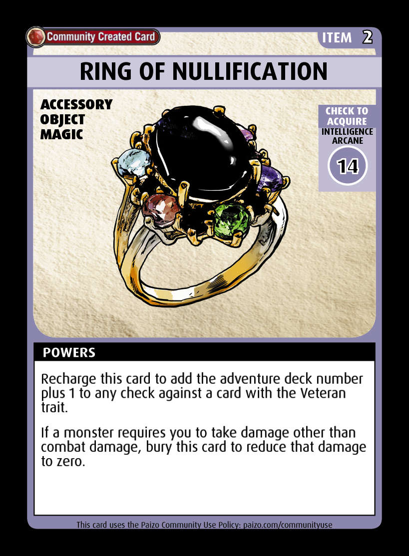 Ring Of Nullification - Custom Card - Paizo | Pathfinder Adventure Card ...