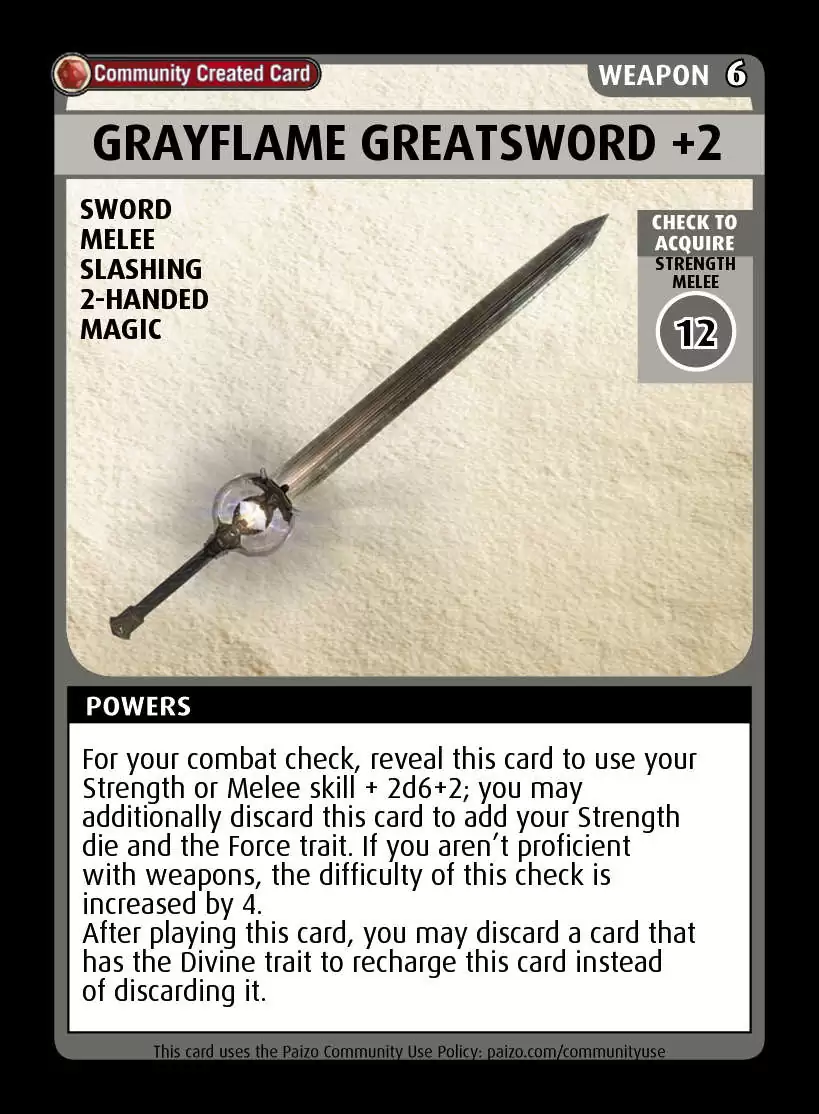 Grayflame Greatsword +2 - Custom Card - Paizo | Pathfinder Adventure ...