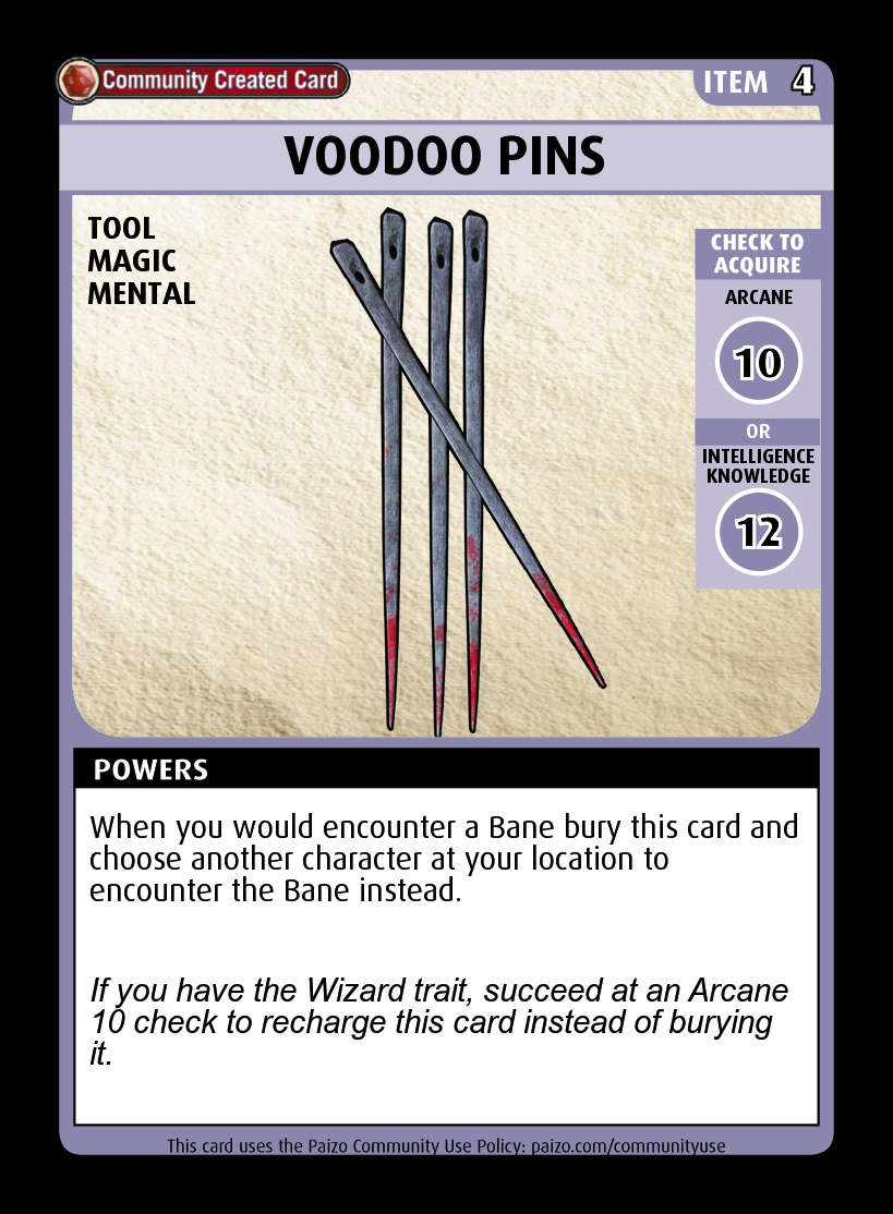 Voodoo Pins - Custom Card - Paizo | Pathfinder Adventure Card Game ...