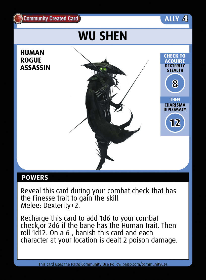 Wu Shen - Custom Card - Paizo | Pathfinder Adventure Card Game ...