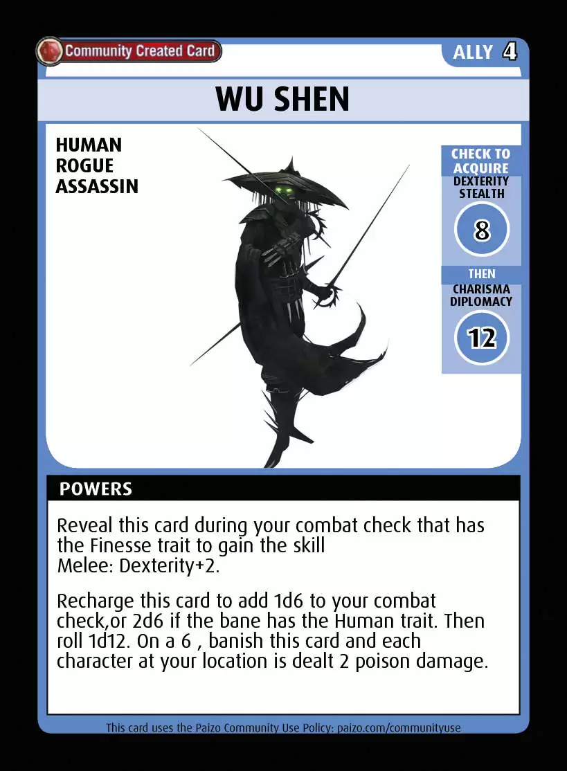 Wu Shen - Custom Card - Paizo | Pathfinder Adventure Card Game Community Cards | DriveThruRPG