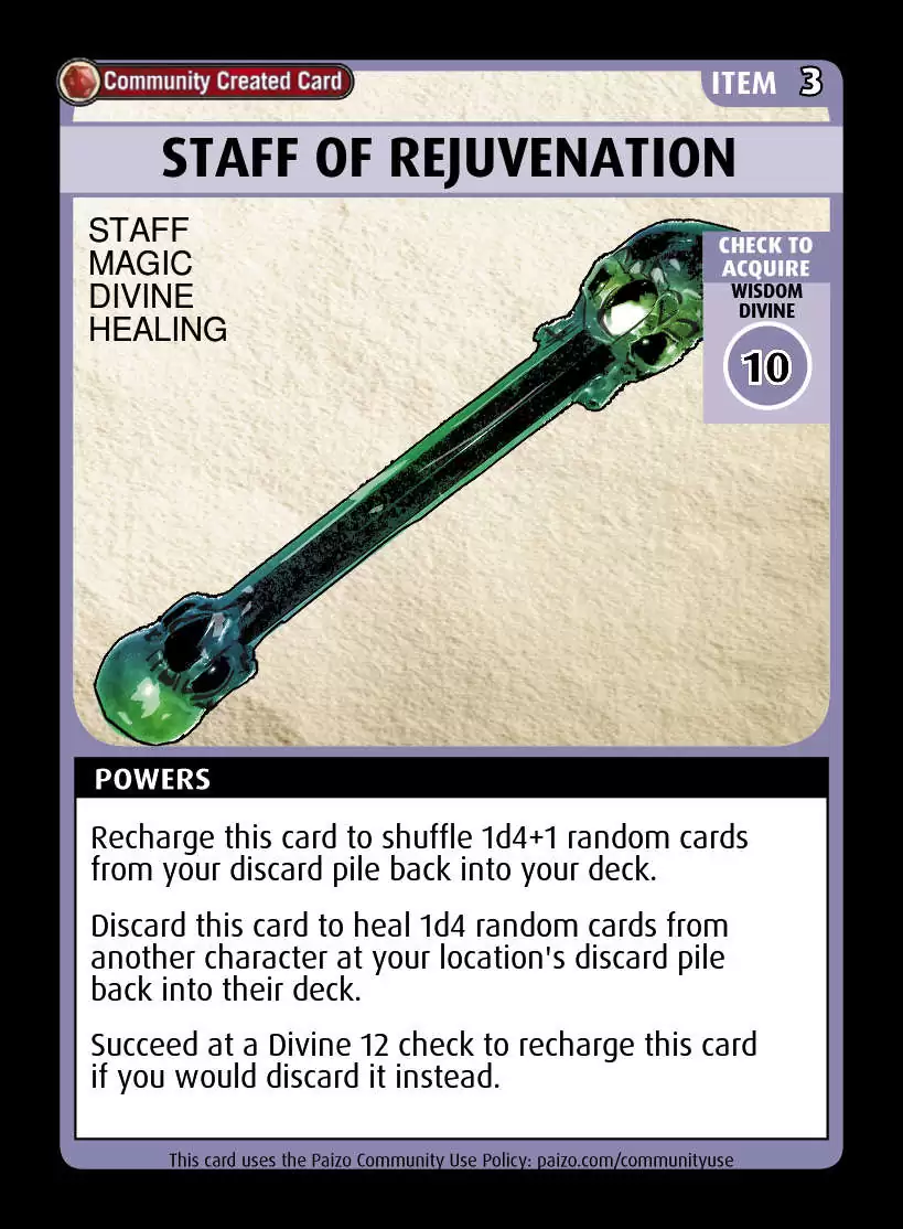 Staff Of Rejuvenation - Custom Card - Paizo | Pathfinder Adventure Card Game Community Cards ...