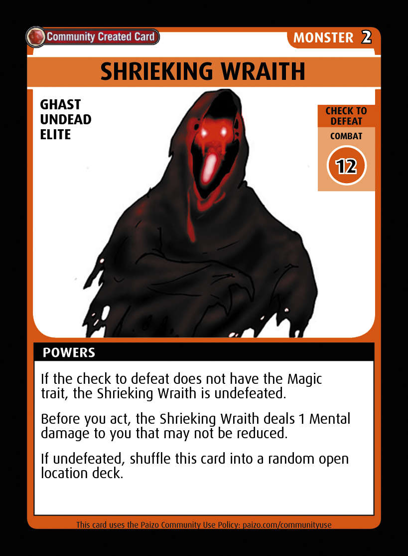 Shrieking Wraith - Custom Card - Paizo | Pathfinder Adventure Card Game ...
