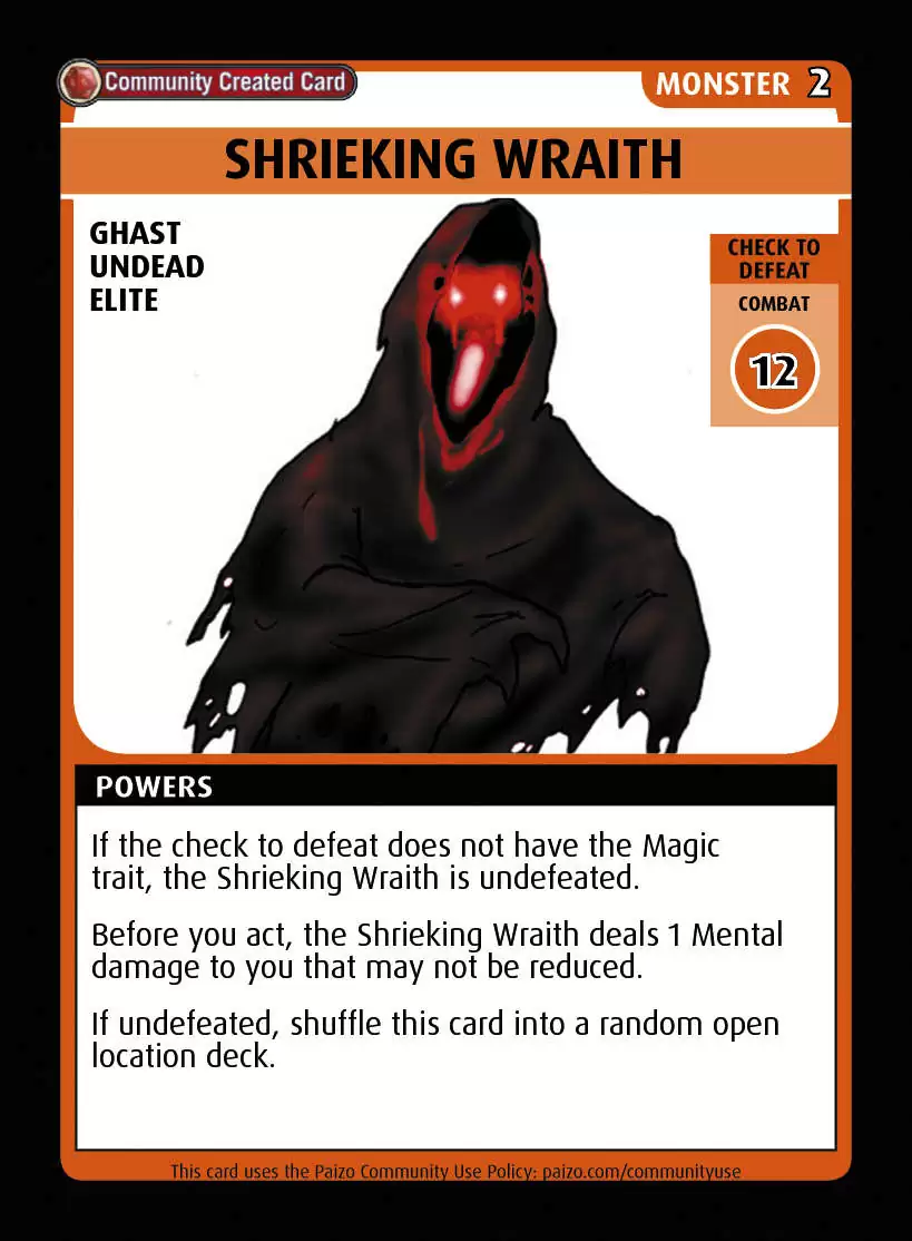 Shrieking Wraith - Custom Card - Paizo | Pathfinder Adventure Card Game ...