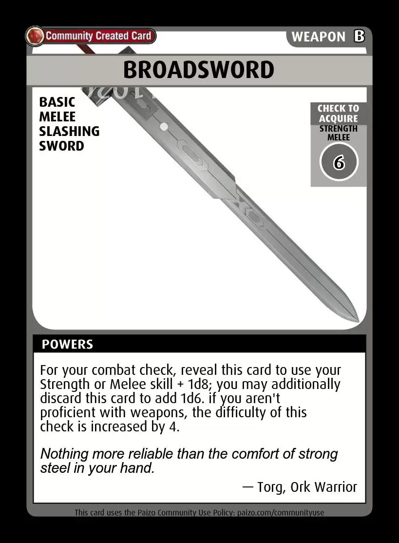 Broadsword - Custom Card - Paizo | Pathfinder Adventure Card Game ...