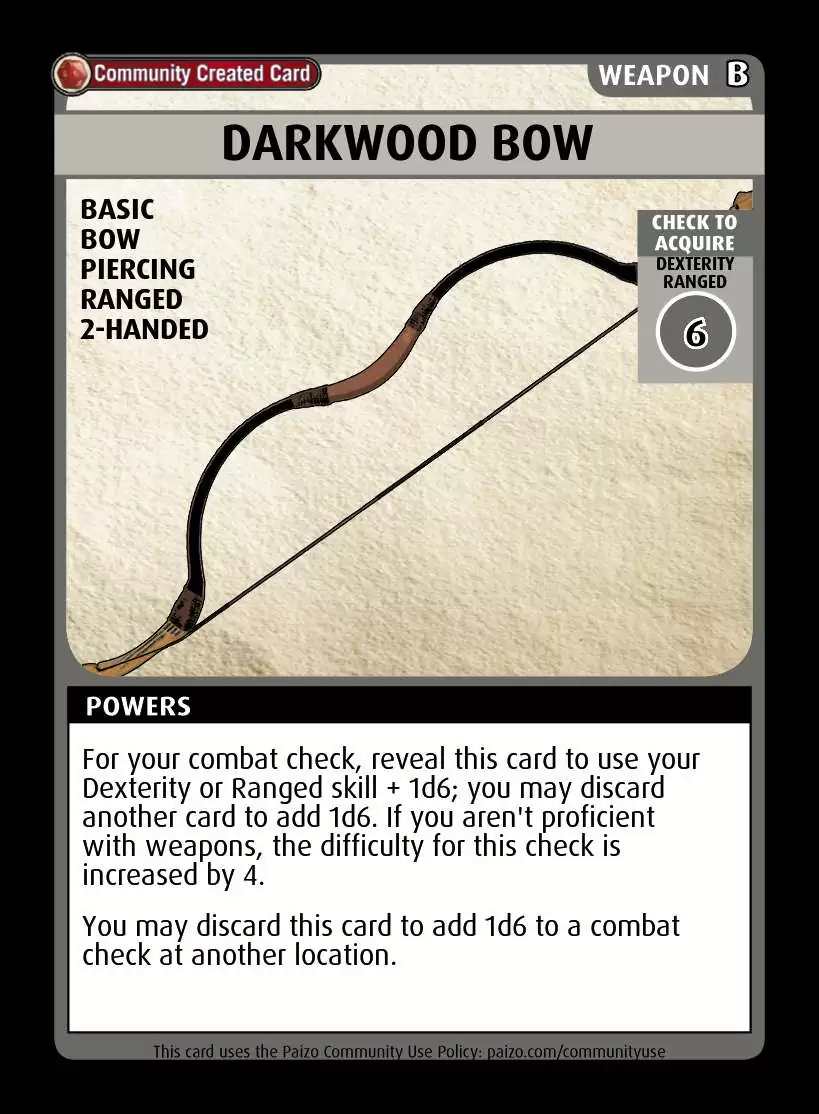 Darkwood Bow - Custom Card - Paizo | Pathfinder Adventure Card Game ...