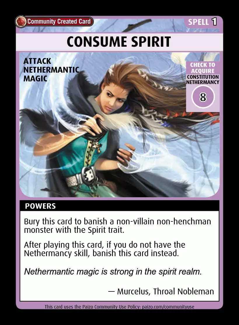 Consume Spirit - Custom Card - Paizo | Pathfinder Adventure Card Game ...