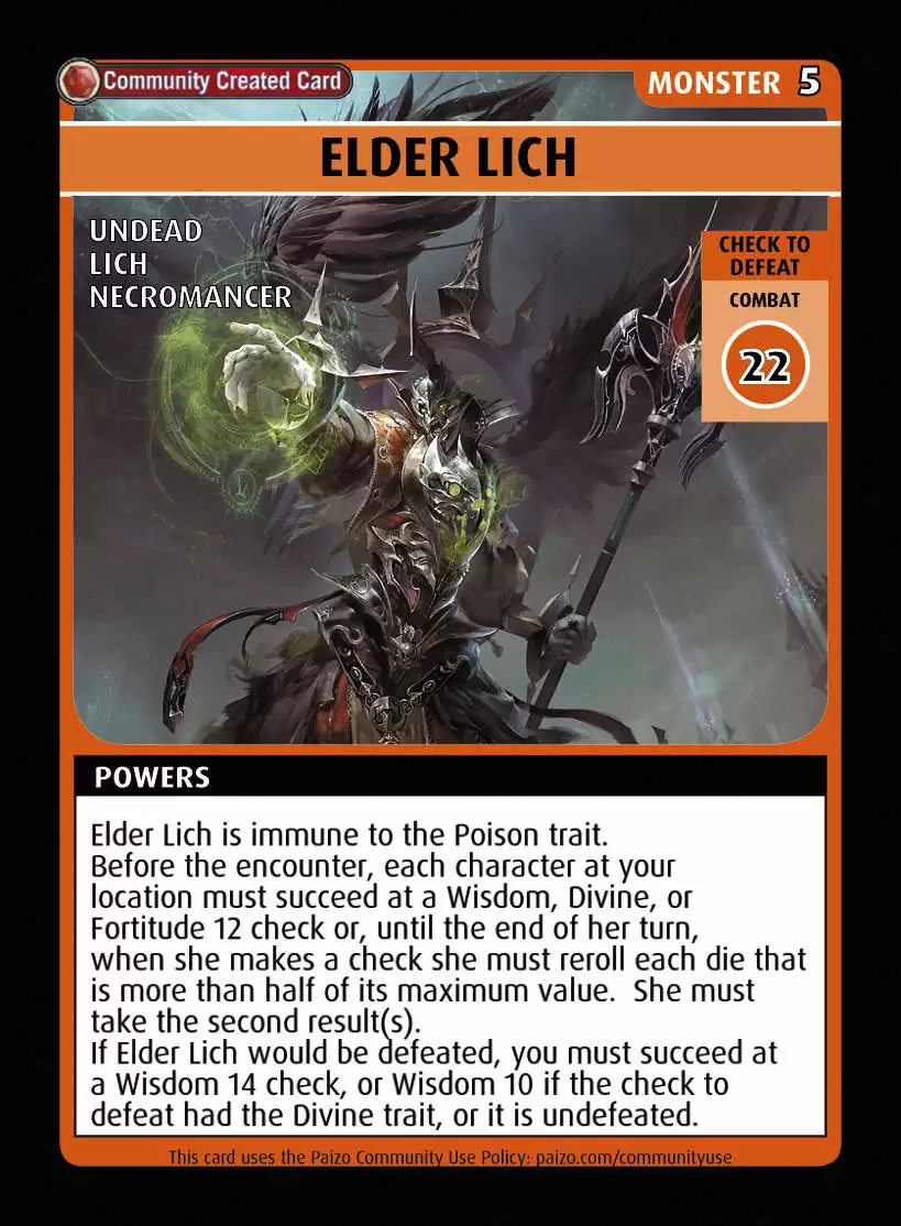 Elder Lich - Custom Card - Paizo | Pathfinder Adventure Card Game ...