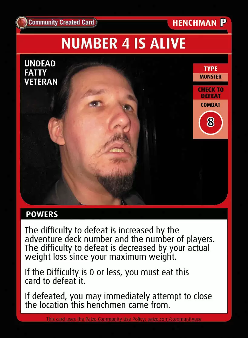 Number 4 Is Alive - Custom Card - Paizo | Pathfinder Adventure Card ...