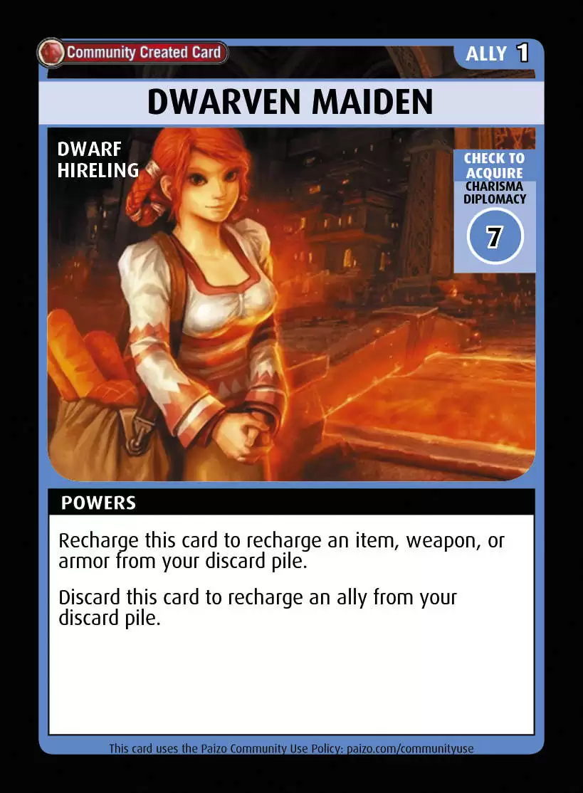 Dwarven Maiden - Custom Card - Paizo | Pathfinder Adventure Card Game ...