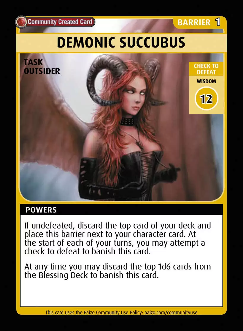 Demonic Succubus - Custom Card - Paizo | Pathfinder Adventure Card Game Community Cards ...