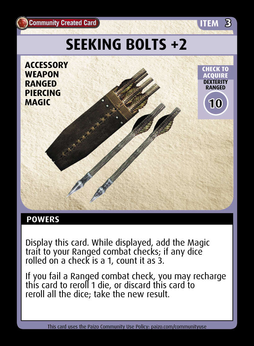 Seeking Bolts +2 - Custom Card - Paizo | Pathfinder Adventure Card Game ...