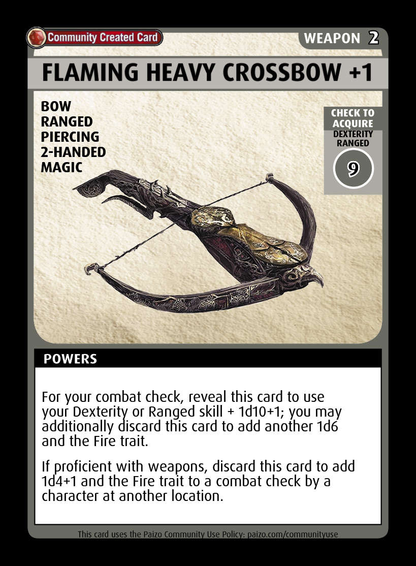 Flaming Heavy Crossbow +1 - Custom Card - Paizo | Pathfinder Adventure ...