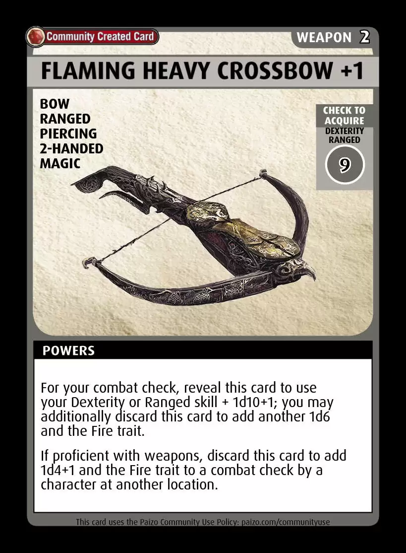 Flaming Heavy Crossbow +1 - Custom Card - Paizo | Pathfinder Adventure Card Game Community Cards ...