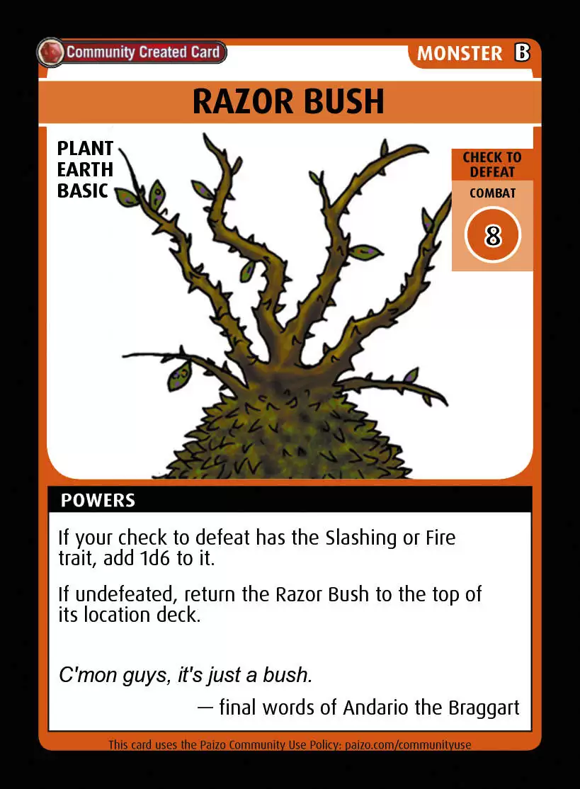 Razor Bush - Custom Card - Paizo | Pathfinder Adventure Card Game ...