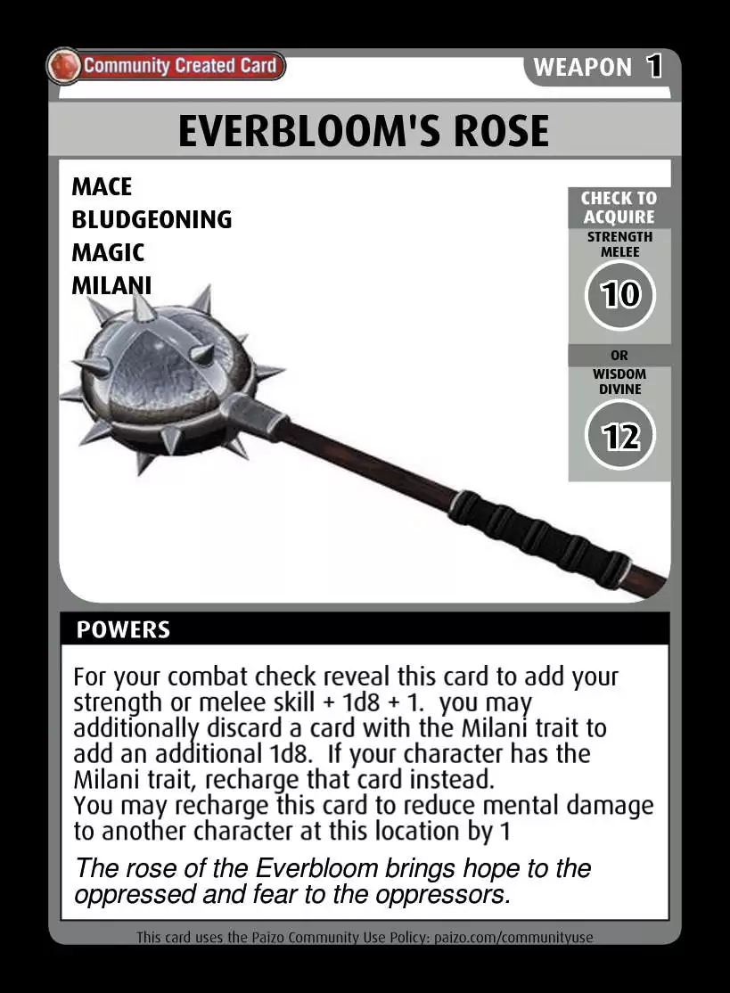 Everbloom's Rose - Custom Card - Paizo | Pathfinder Adventure Card Game ...