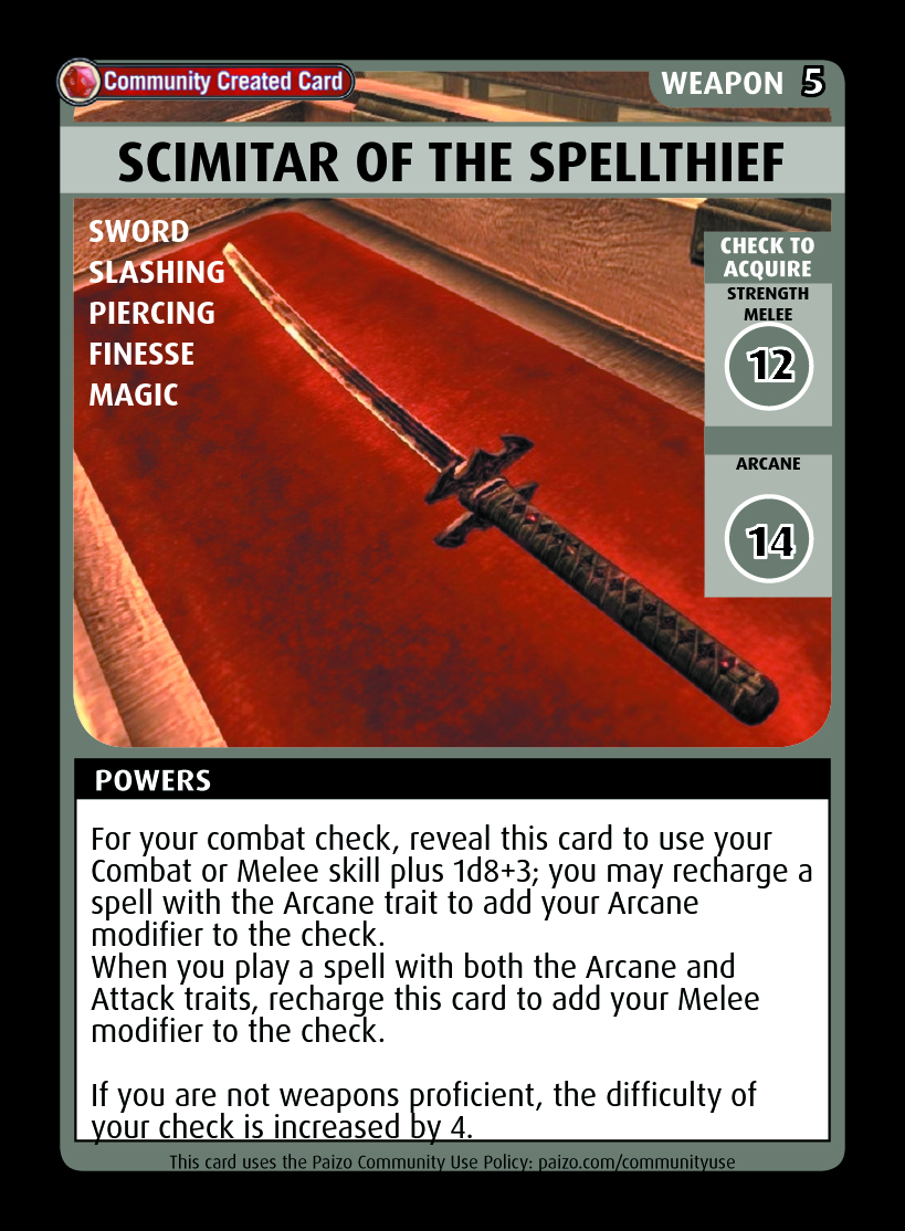 Scimitar Of The Spellthief - Custom Card - Paizo | Pathfinder Adventure ...