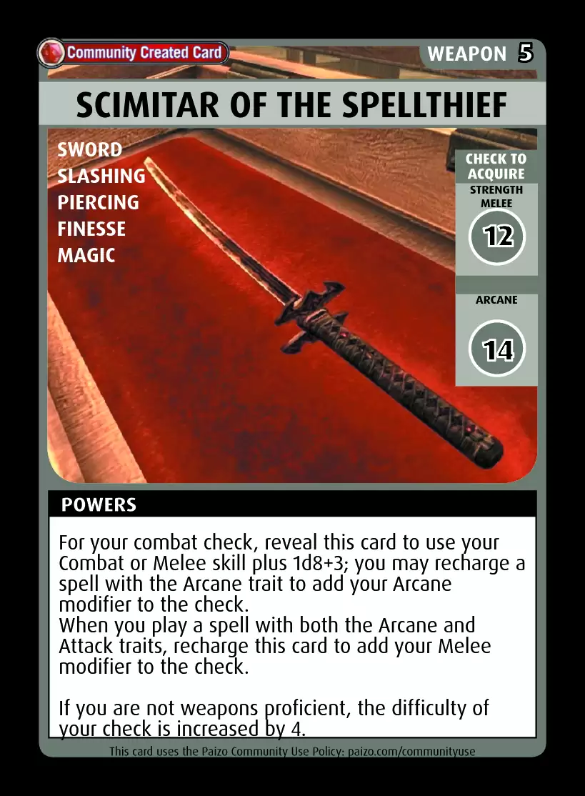 Scimitar Of The Spellthief - Custom Card - Paizo | Pathfinder Adventure ...