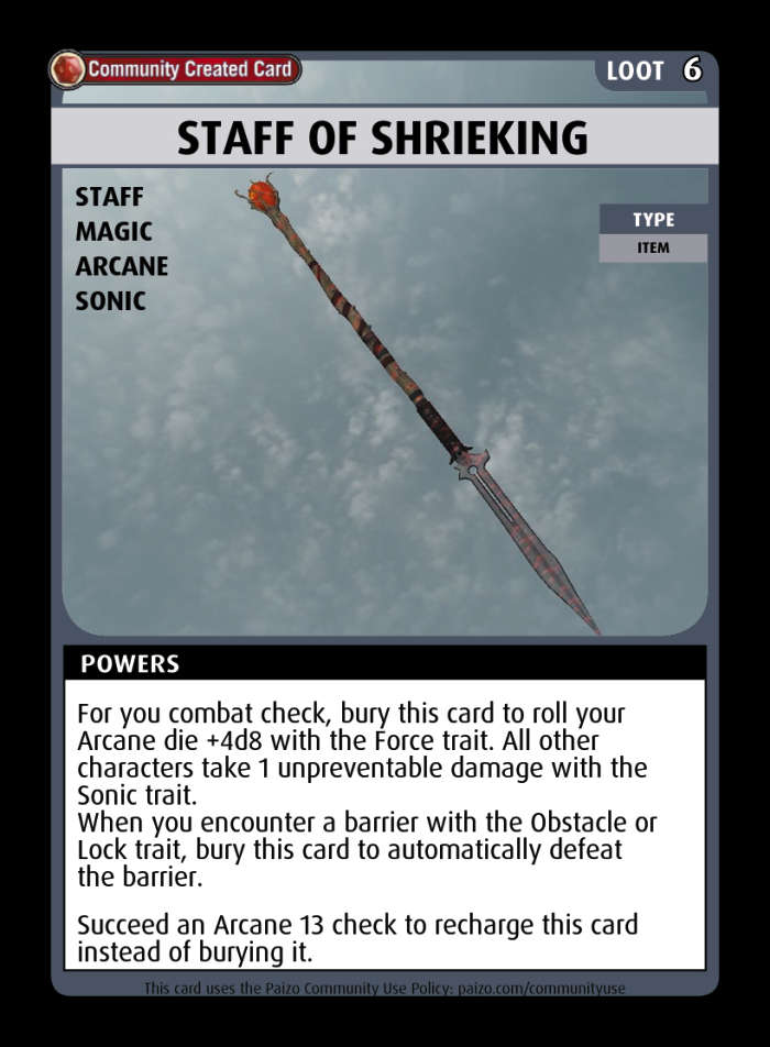 Staff Of Shrieking - Custom Card - Paizo | Pathfinder Adventure Card ...
