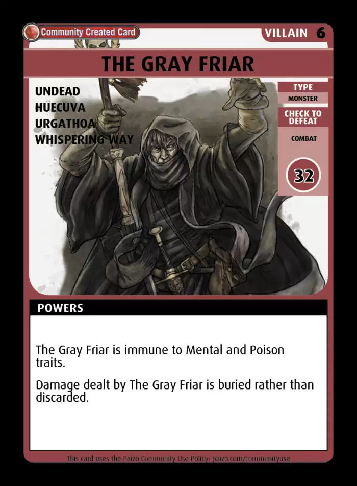 The Gray Friar - Custom Card - Paizo | Pathfinder Adventure Card Game ...