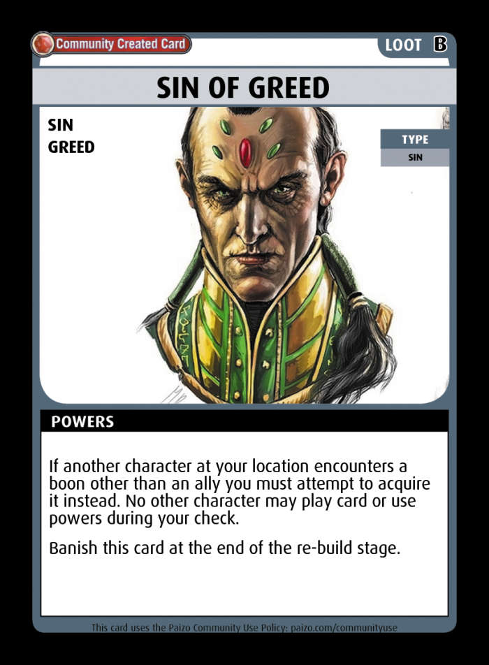 Sin Of Greed - Custom Card - Paizo | Pathfinder Adventure Card Game ...