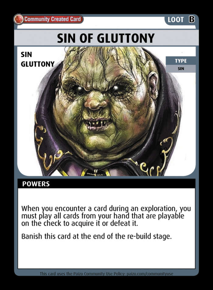 Sin Of Gluttony - Custom Card - Paizo | Pathfinder Adventure Card Game ...