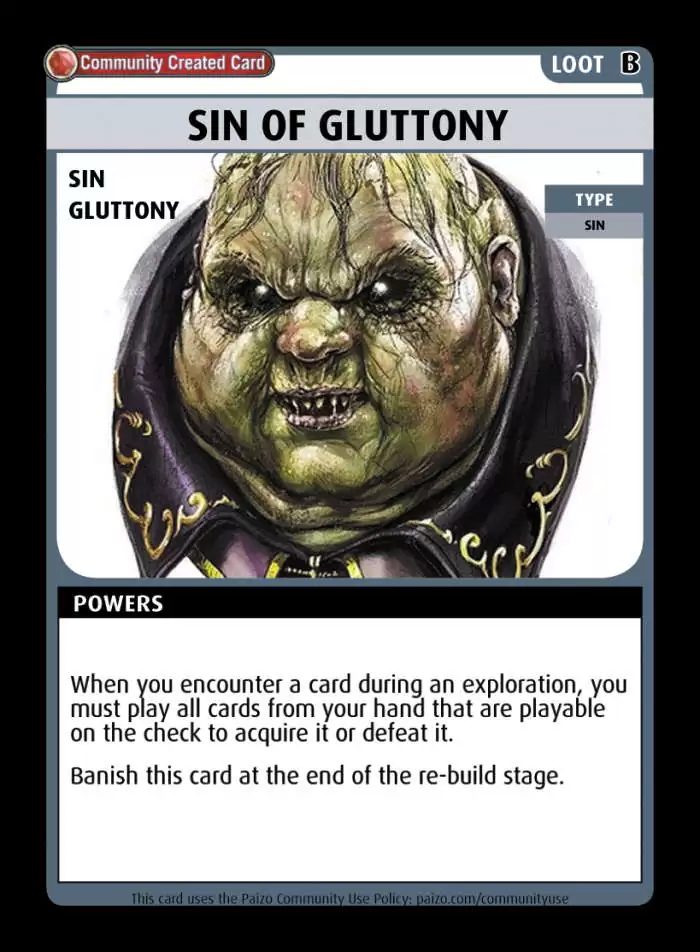 Sin Of Gluttony - Custom Card - Paizo | Pathfinder Adventure Card Game ...