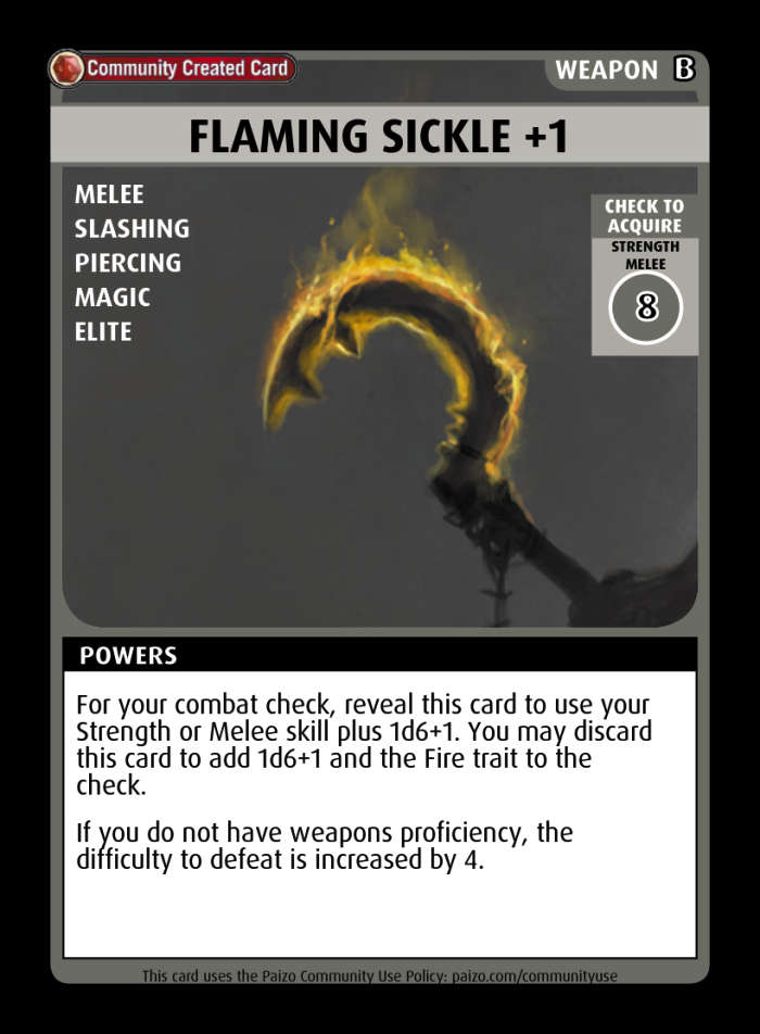 Flaming Sickle +1 - Custom Card - Paizo | Pathfinder Adventure Card ...