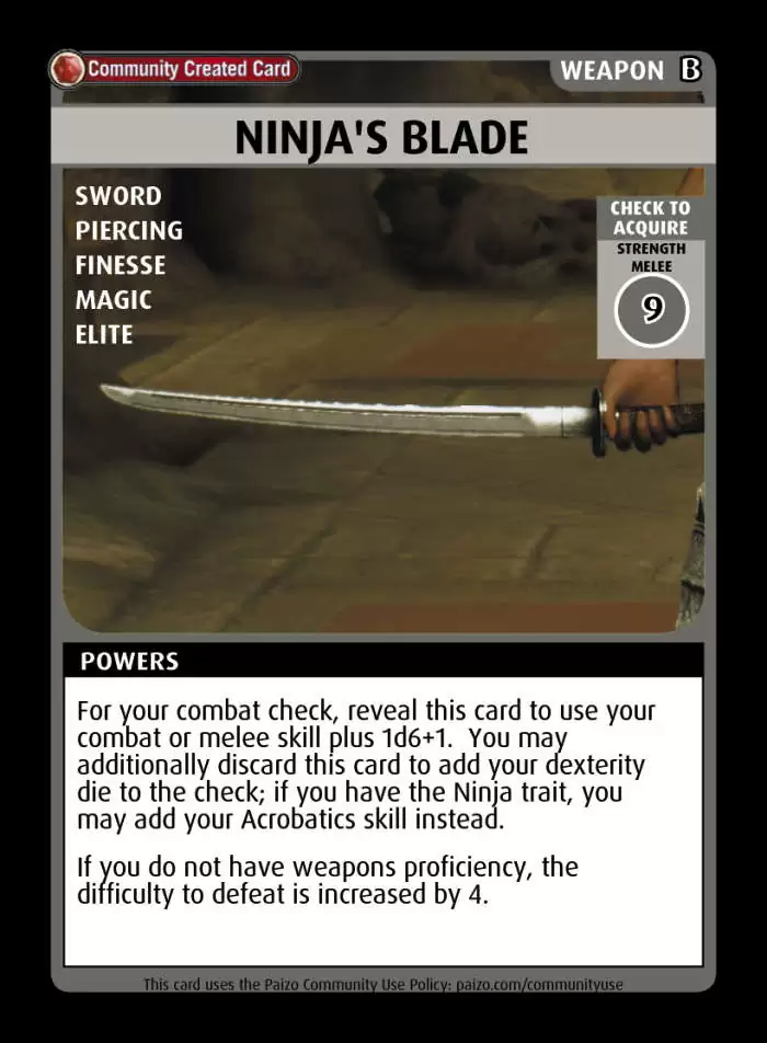 Ninja's Blade - Custom Card - Paizo | Pathfinder Adventure Card Game ...