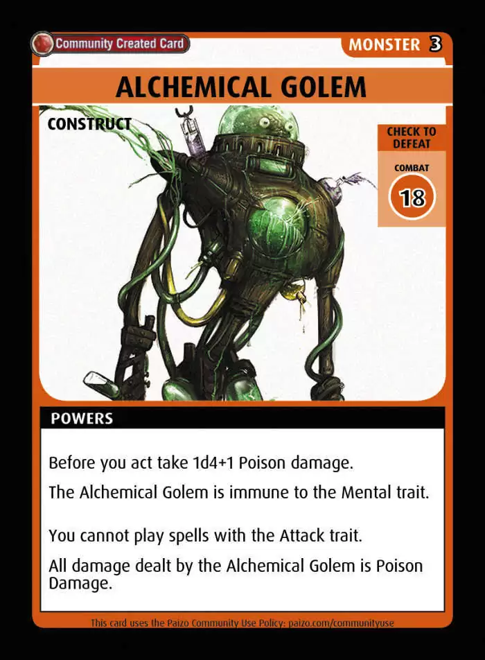 Alchemical Golem - Custom Card - Paizo | Pathfinder Adventure Card Game ...