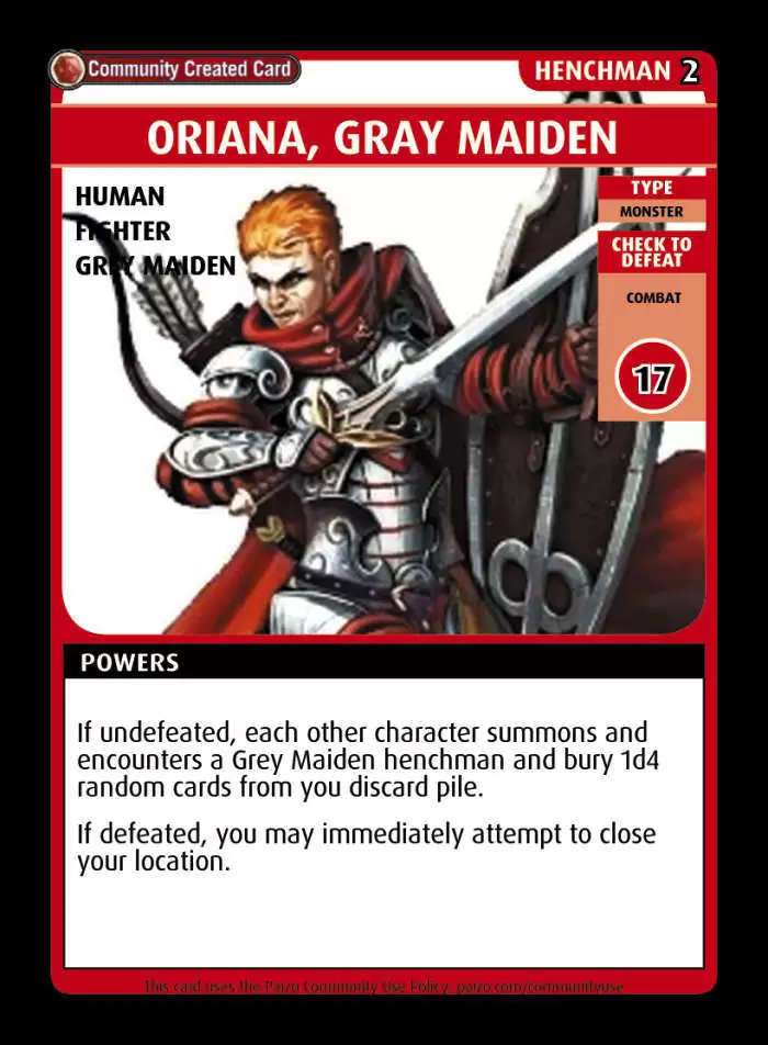 Oriana, Gray Maiden - Custom Card - Paizo | Pathfinder Adventure Card ...