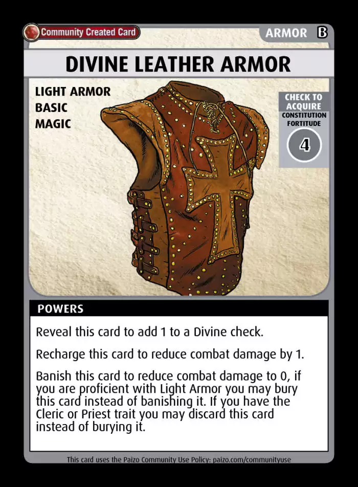 Divine Leather Armor - Custom Card - Paizo | Pathfinder Adventure Card ...