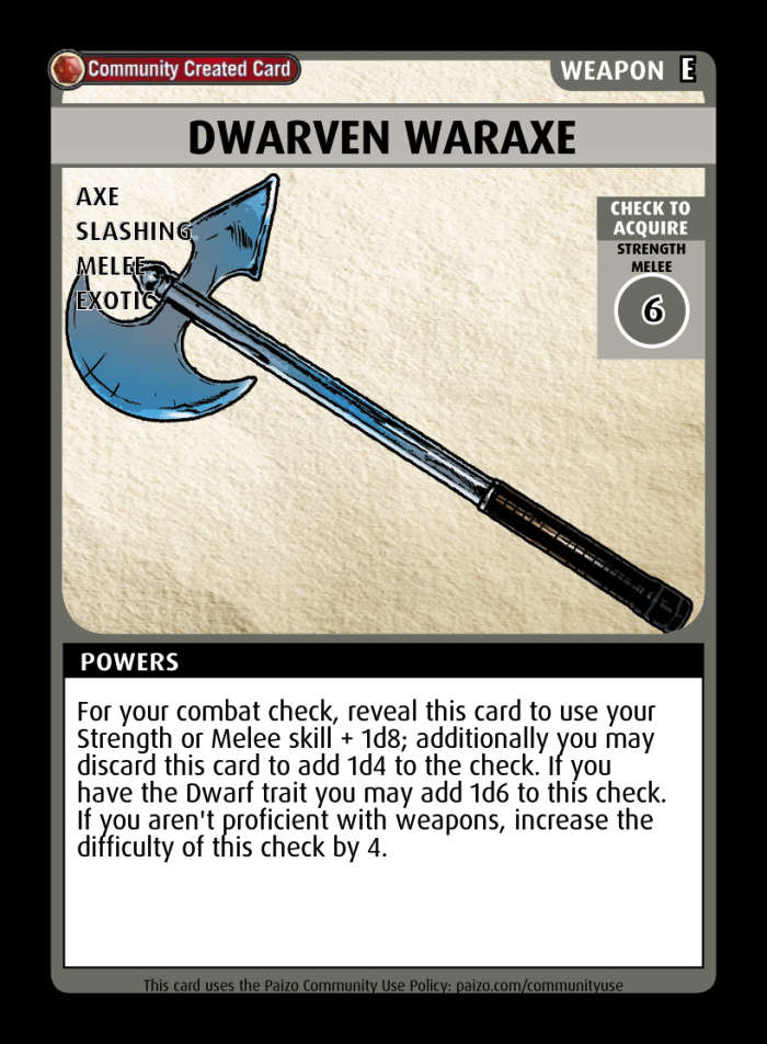 Dwarven Waraxe - Custom Card - Paizo | Pathfinder Adventure Card Game Community Cards | DriveThruRPG