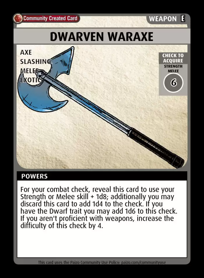 Dwarven Waraxe - Custom Card - Paizo | Pathfinder Adventure Card Game Community Cards | DriveThruRPG