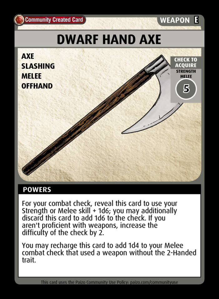 Dwarf Hand Axe - Custom Card - Paizo | Pathfinder Adventure Card Game ...