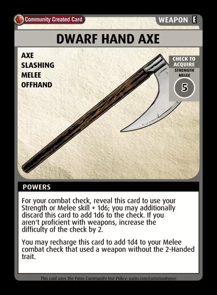 Dwarf Hand Axe - Custom Card - Paizo | Pathfinder Adventure Card Game ...