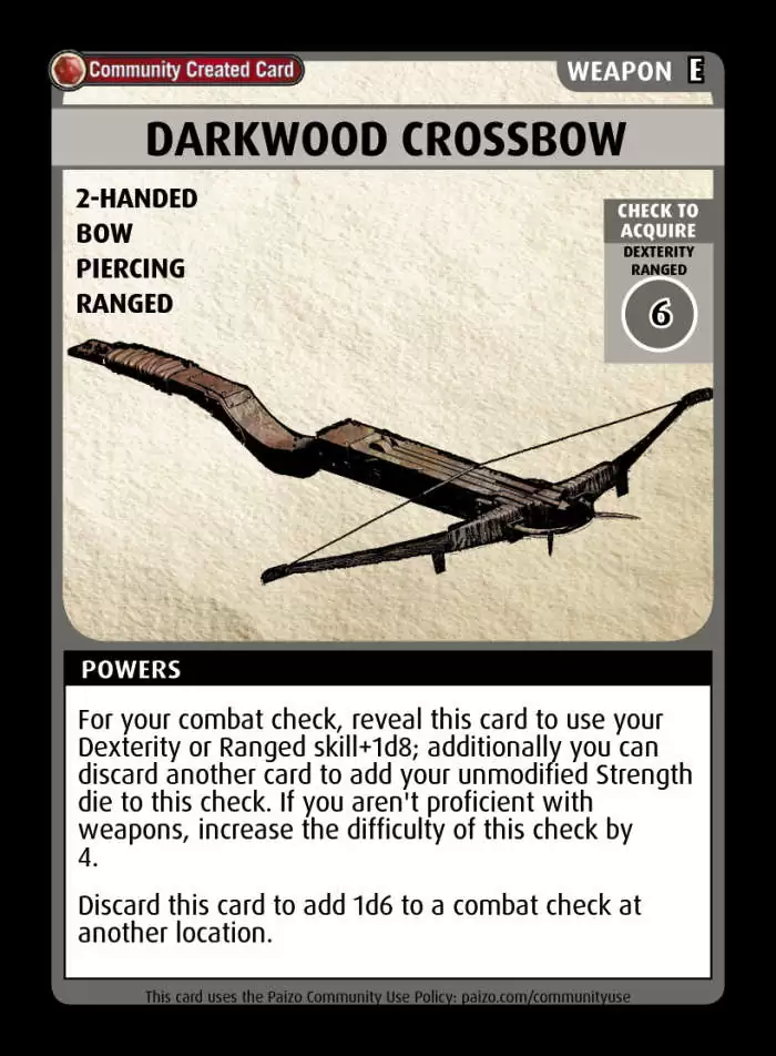Darkwood Crossbow - Custom Card - Paizo | Pathfinder Adventure Card ...