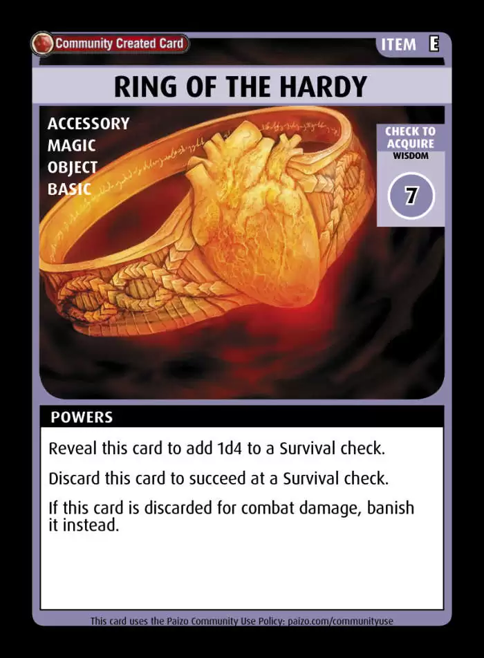 Ring Of The Hardy - Custom Card - Paizo | Pathfinder Adventure Card ...