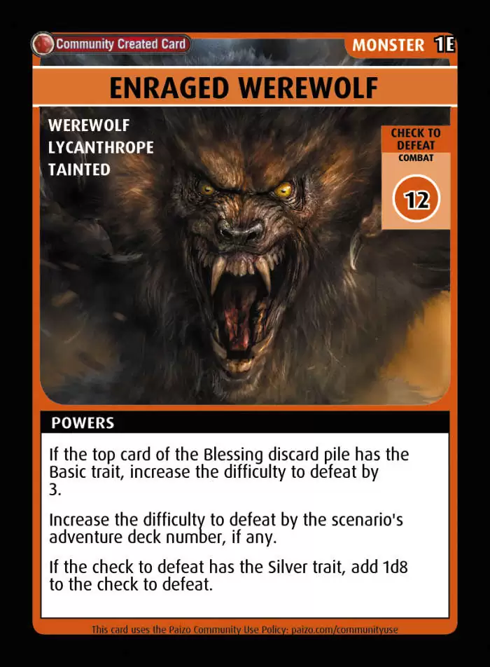 Enraged Werewolf - Custom Card - Paizo | Pathfinder Adventure Card Game ...