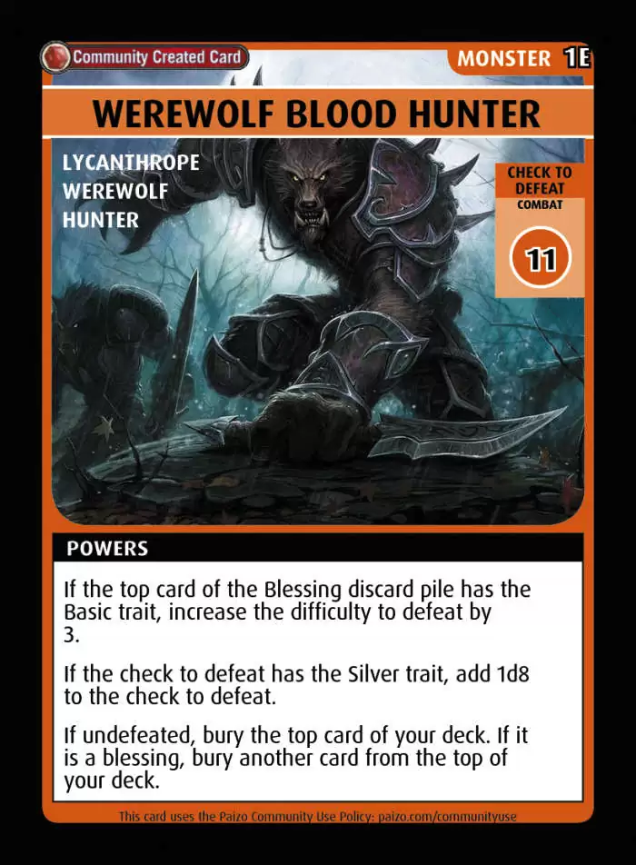 Werewolf Blood Hunter - Custom Card - Paizo | Pathfinder Adventure Card ...
