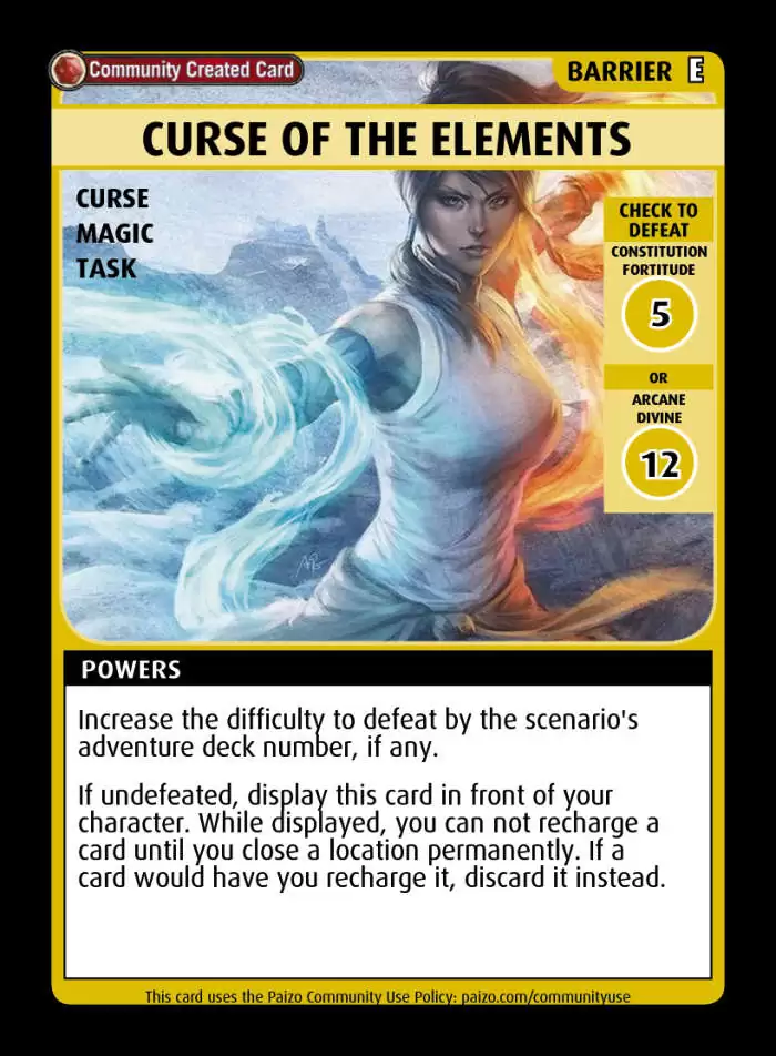 Curse Of The Elements - Custom Card - Paizo | Pathfinder Adventure Card ...