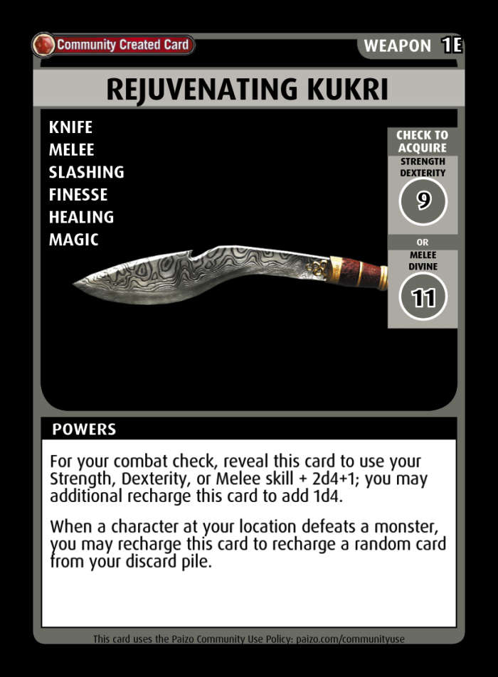 Rejuvenating Kukri - Custom Card - Paizo | Pathfinder Adventure Card ...