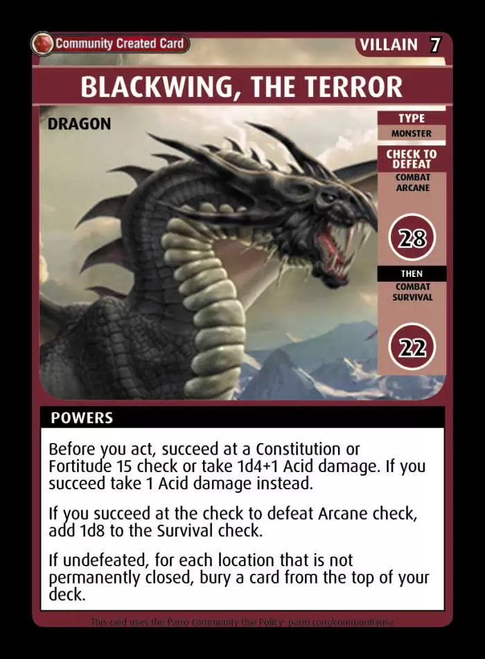 Blackwing, The Terror - Custom Card - Paizo | Pathfinder Adventure Card ...