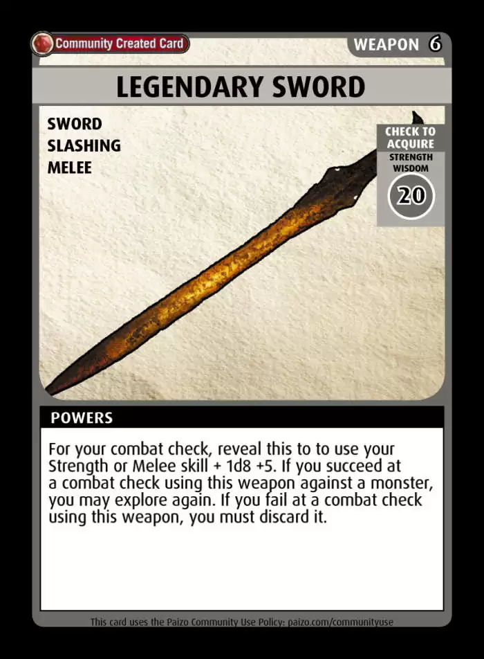 Legendary Sword - Custom Card - Paizo | Pathfinder Adventure Card Game ...