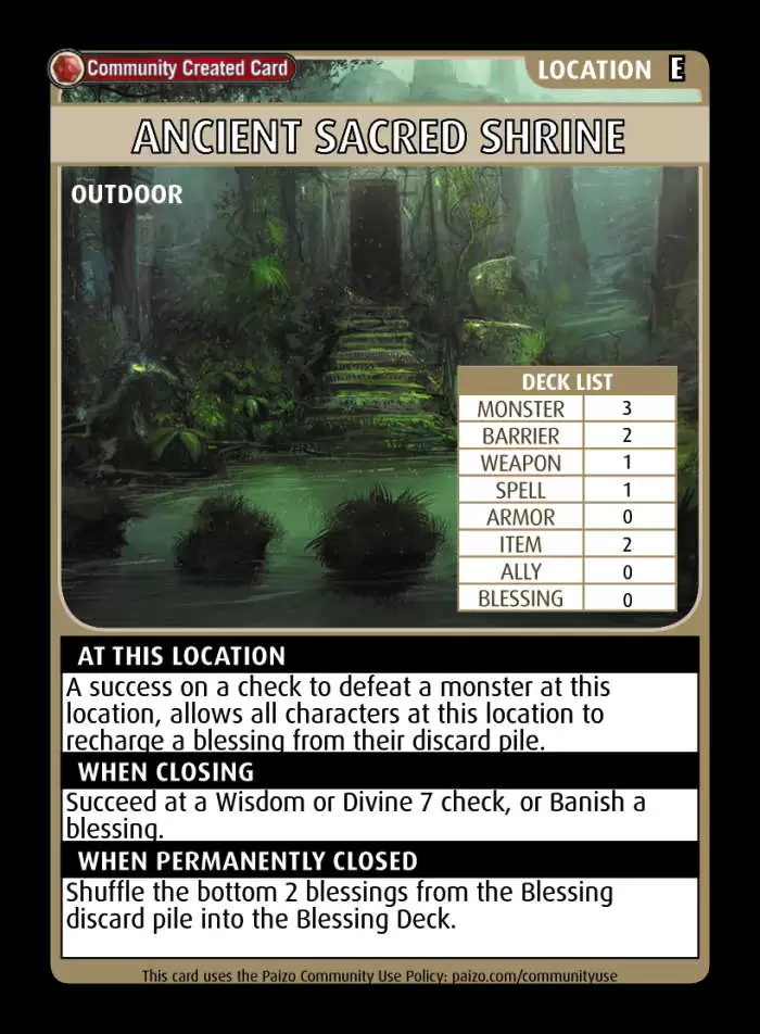 Ancient Sacred Shrine - Custom Card - Paizo | Pathfinder Adventure Card ...