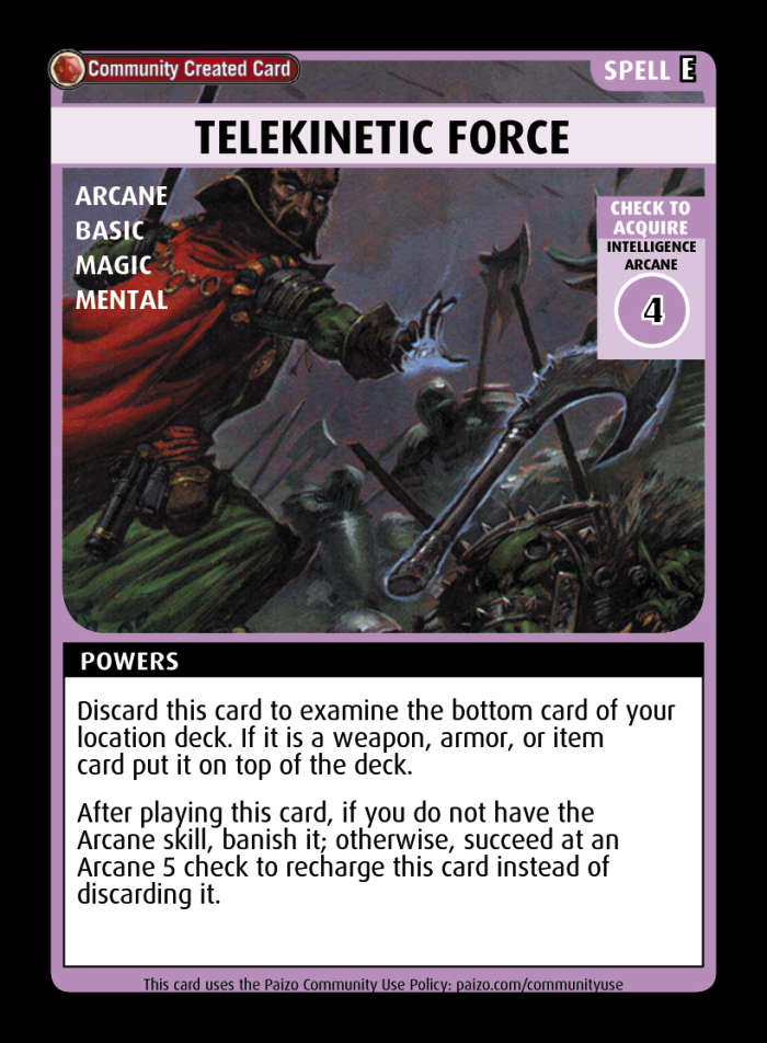 Telekinetic Force - Custom Card - Paizo | Pathfinder Adventure Card ...