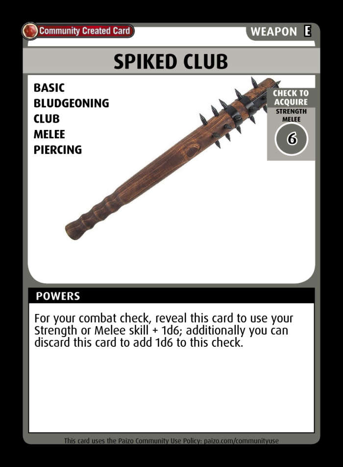 Spiked Club - Custom Card - Paizo | Pathfinder Adventure Card Game ...