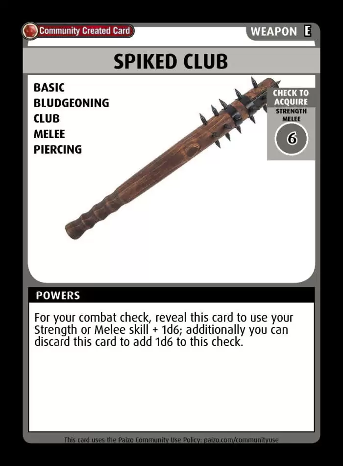 Spiked Club - Custom Card - Paizo | Pathfinder Adventure Card Game ...