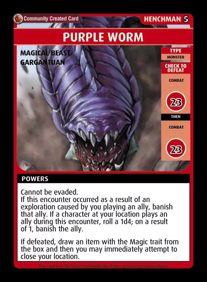 Purple Worm - Custom Card - Paizo | Pathfinder Adventure Card Game ...