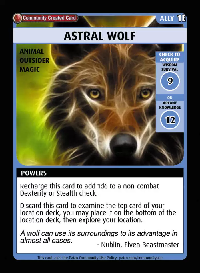 Astral Wolf - Custom Card - Paizo | Pathfinder Adventure Card Game ...